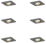 Sada 6 kulatých zapuštěných bodových svítidel Gunmetal GU10 50mm nastavitelná IP44 - Alberto