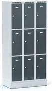 Šatní skříňka S6 s úložnými boxy na soklu, 9 boxů, 1920 x 900 x 500 mm, otočný zámek, tmavě šedé dveře