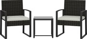 Ratanový bistro set, 3dílná sada zahradního nábytku se 2 zahradními židlemi, konferenčním stolkem, odnímatelnými polštáři krémově bílá