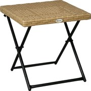 Skládací boční stůl Outsunny z poly ratanového materiálu – 40x40x40cm, přírodní dřevo | Aosom