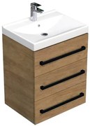 Koupelnová skříňka s černou úchytkou a umyvadlem SAT Cube Way 60x76,5x46 cm dub Hickory mat CUBE46C603DHVER