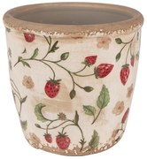 Béžový keramický obal na květináč s jahodami Louis – 14x13 cm