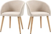 HOMCOM Sada 2 jídelních židlí - Skandinávský design - Zúžené skloněné nohy z kaučukového dřeva - Ergonomický potah s opěradlem a područkami v lnu béžo