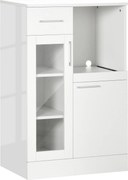 HOMCOM Moderní Jídelní Skříňka s Skříňkami a Zásuvkou, Úsporná Kuchyňská Skříň z Dřeva a Skla 60x40x95cm, Bílá | Aosom