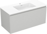 Mexen Rivel, koupelnová skříňka 100 cm s umyvadlem Otis, 1 zásuvka, drážkovaná, šedá matná/bílá, 91A20-10047-1-BF62-W18M01