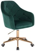 LuxuryForm DESIGN Otočné křeslo ANDORA VELUR na zlaté podstavě s kolečky - zelené