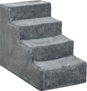 PawHut schody pro psy 4stupňové s odnímatelným krytem, schody pro kočky, dřevotříska, plyš, šedé, 60x35x44cm| Aosom