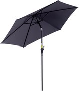 Zahradní slunečník Outsunny z hliníku Ø260x235 cm s naklápěcí konstrukcí, klikou a 6 kovovými tyčemi - Šedý | Aosom