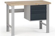 Dílenský pracovní stůl G7, buková spárovka, 1200 x 685 x 840 mm, 1x kontejner, 3 zásuvky, grafit