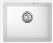 Sink Quality Crypton 55, kuchyňský granitový dřez 460x375x205 mm + chromový sifon, bílá, SKQ-CRY.W.1KBO.55.X