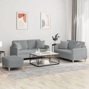 3dílná sedací souprava s polštáři světle šedá textil 3202110