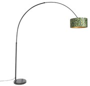 Botanická oblouková lampa s černým sametovým stínítkem s motivem páva 50 cm - XXL