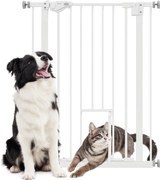 PawHut Dveřní Brána pro Psy, Ochrana Schodišť, 74-80 cm, Bezpečnostní Brána, Automatické Zavírání, Ocel, Bílá | Aosom