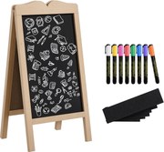 Vinsetto Bílá tabule na stojanu se dřevěným rámem, oboustranná magnetická skládací tabule s 8 tekutými křídami a 6 oboustrannými tabulemi 51x42x101 cm
