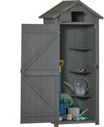Outsunny zahradní skříňka zahradní přístřešek na nářadí s policemi asfaltová střecha okno dřevo šedá+zelená 77 x 54,2 x 179 cm | Aosom