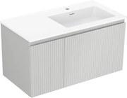 Mexen Rivel, koupelnová skříňka 90 cm s pravým umyvadlem Otis, 1S, 1D, drážkovaná, šedá matná/bílá matná - 91A23-09047-3-BBFF62-W18P01