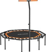 Fitness trampolína, tréninková trampolína s nastavitelnou rukojetí, stabilní a tichá, pro interiér, ocel, oranžová