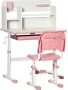 HOMCOM Dětský stůl a židle pro děti 3+ let S nastavitelnou výškou a sklopným stolním povrchem, zásuvkou a knihovnou 80x52x88-109 cm Růžový | Aosom