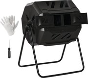 Outsunny 160L Dvoukamerový zahradní rotační kompostér s ventilačními otvory a ocelovými nohami 71x65x96 cm Černý | Aosom