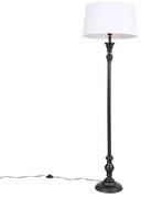 Stojací lampa černá s lněným stínítkem bílým 45cm - Classico