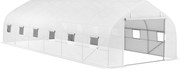 Outsunny Tunelový Skleník 24 m² s PE Krytem a Pozinkovaným Ocelovým Rámem Ø 24 mm 12 Zelených Oken a Rolovacích Dveří 8 x 3 x 2 m Bílá | Aosom