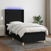 Box spring postel s matrací a LED černá 90x190 cm textil