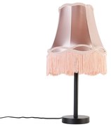 Klasická stolní lampa černá s babičkovským stínidlem růžová 30 cm - Simplo