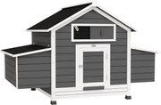 PawHut Dřevěný Venkovní Kurník pro 2-4 Slepice s 2 Hnízdícími Boxy, Vyjímatelným Táckem a Plocho Zvedací Střechou 150x100x96,5 cm Šedý a Bílý | Aosom