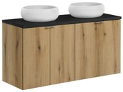 Závěsná skříňka Nova Oak s deskou a umyvadly 120 cm dub evoke/černá
