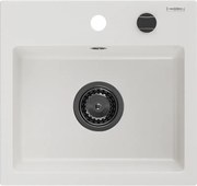 Mexen Milo, granitový dřez 435x410x171 mm, 1-komorový, bílá s černým sifonem, 6505441000-20-B