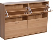 HOMCOM Slim předsíňový botník s 4 skládacími dvířky, moderní úložný prostor pro 24 párů bot s nastavitelnými policemi, barva dřeva, 120x24x81cm | Aoso