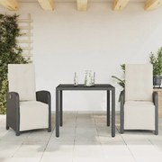 3dílný bistro set s poduškami černý polyratan 3212450