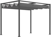 Outsunny pergola altán zastřešení terasy s posuvnou střechou 298 x 213 x 221 cm, šedá, polyester odolný proti povětrnostním vlivům pro zahradu a tera…