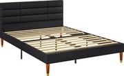HOMCOM Manželská postel 140 x 200 cm, postel pro 2 osoby - Výška 17 cm, lamelový rošt a čalouněné čelo - Dřevo a textil, černá | Aosom