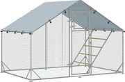 Ocelový výběh pro kuřata PawHut, 300 x 200 x 195 cm, klec pro kuřata s krytem odolným proti UV záření, dvířka na krmení, závěsné krmítko, bidýlko, vý…