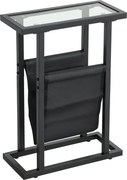HOMCOM Noční stolek se látkovým košem, skleněná deska, konferenční stolek s kovovými nohami, stolek k pohovce do obývacího pokoje 40 x 18 x 55,5 cm Če