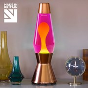 Mathmos Astro Copper, originální lávová lampa, měděná s růžovou tekutinou a žlutou lávou, výška 43cm
