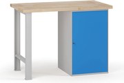 Dílenský pracovní stůl G7, buková spárovka, 1200 x 685 x 840 mm, 1x skříňka, modrá