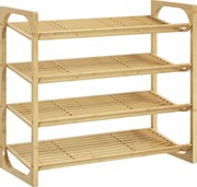 HOMCOM Botník, Stojan na boty se 4 úrovněmi z bambusu, pro max. 12 párů bot, policový botník s rukojetí do předsíně, ložnice, 76 x 33 x 67 cm, Přírodn