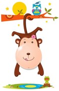 Dětské nástěnné svítidlo Monkey, 1x růžové plastové stínítko, br