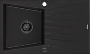 Mexen Cesar, granitový dřez 775x470x190 mm, 1-komorový, černá s černým sifonem, 6514771010-77-B