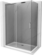 Mexen Omega, sprchový kout s posuvnými dveřmi 130 (dveře) x 70 (stěna) cm, 8mm šedé sklo, chromový profil + slim sprchová vanička bílá + chromový sifon, 825-130-070-01-40-4010