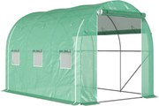 Zahradní skleník Outsunny 6m² 3 x 2m s 1 dveřmi + 2 rolovacími zipovými postranními panely, 6 okny, pozinkovaná ocel, vysoká hustota 140 g/m² Anti-UV