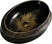BPS-koupelny Keramické umyvadlo na desku HYD-SR-BL-GL-600 60x40 cm, černo / zlaté