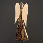 AMADEA Dřevěný anděl s kůrou, masivní dřevo, 18 cm