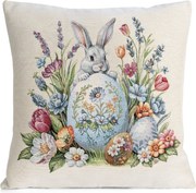 VELIKONOČNÍ GOBELÍNOVÁ DEKORAČNÍ OBLEČKA NA POLŠTÁŘ BUNNY 45X45 CM VZOROVANÁ