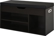 HOMCOM Zateplený botník do předsíně, skříňka s regálem na boty, se 3 přihrádkami, potah z PU kůže, 80x30x43 cm, Černá | Aosom