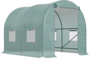 Zelený skleník Outsunny 245x200x198cm s fólií, rajčatový skleník s dveřmi a 4 okny, fóliový tunel z pozinkované oceli, PE, stabilní skleník pro rostli