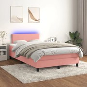 Box spring postel s matrací a LED růžová 120x200 cm samet 3134278
