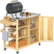 Grilovací stůl Outsunny 6-patrový vozík s pracovním povrchem, držák na utěrky, BBQ stůl z dřeva, boční grilovací stůl, venkovní vozík, uhlíkový gril d